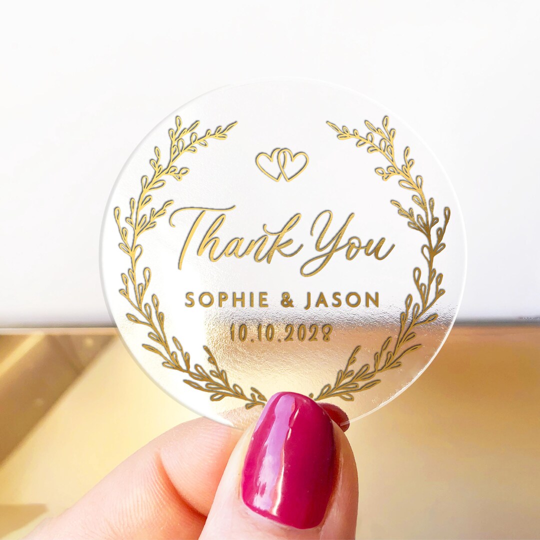 Gold Foil Monogram Stickers, Personalised Clear Round Labels for ...