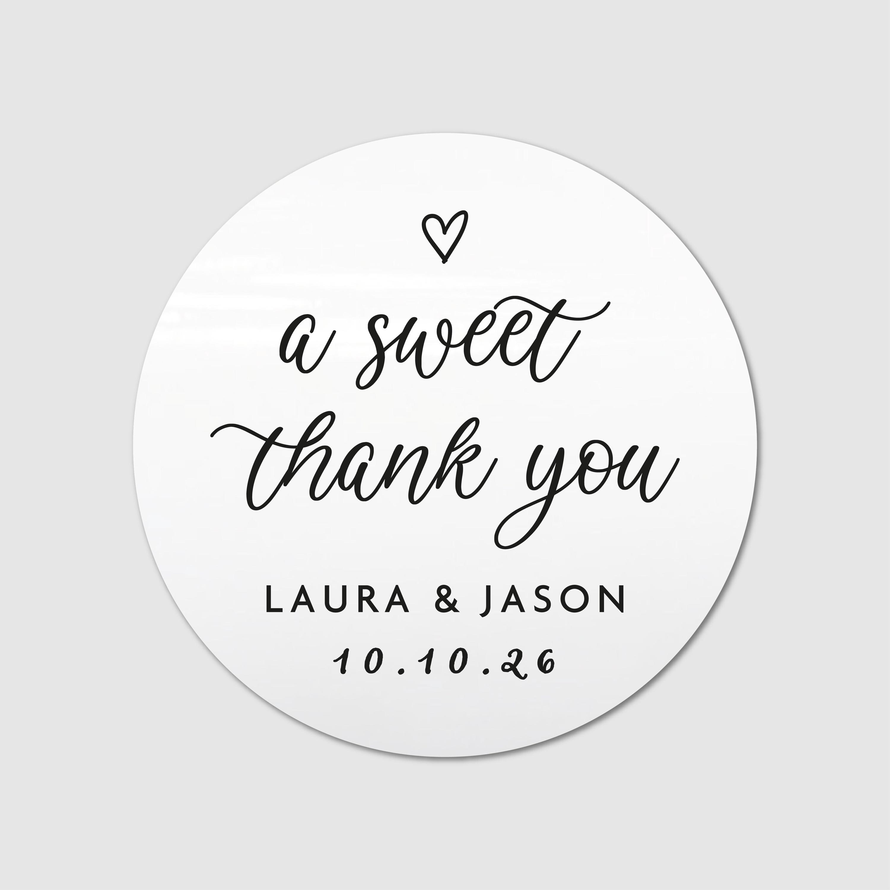 A Sweet Thank You Stickers for Wedding Candy Favors, Personalized A ...