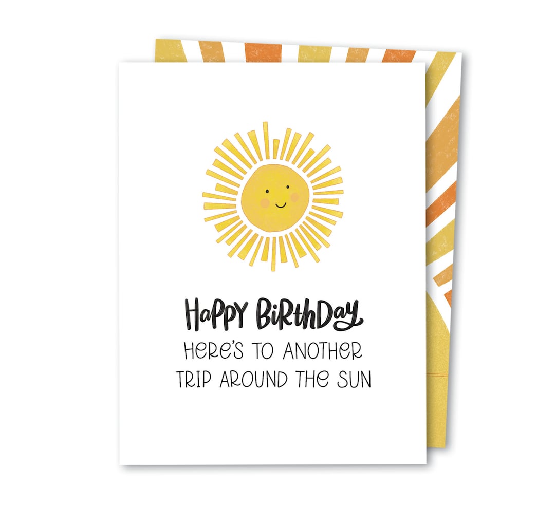 Another Trip Around the Sun | Cute Birthday Card | Cute Sun Birthday ...