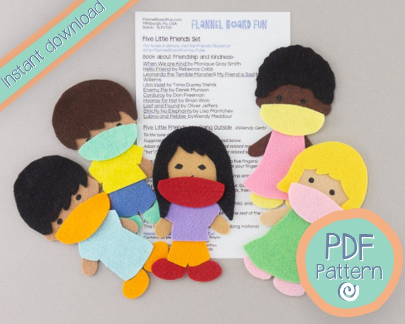 Five Friends Felt Board Pattern: Multicultural Kids Circle Time (PDF ...