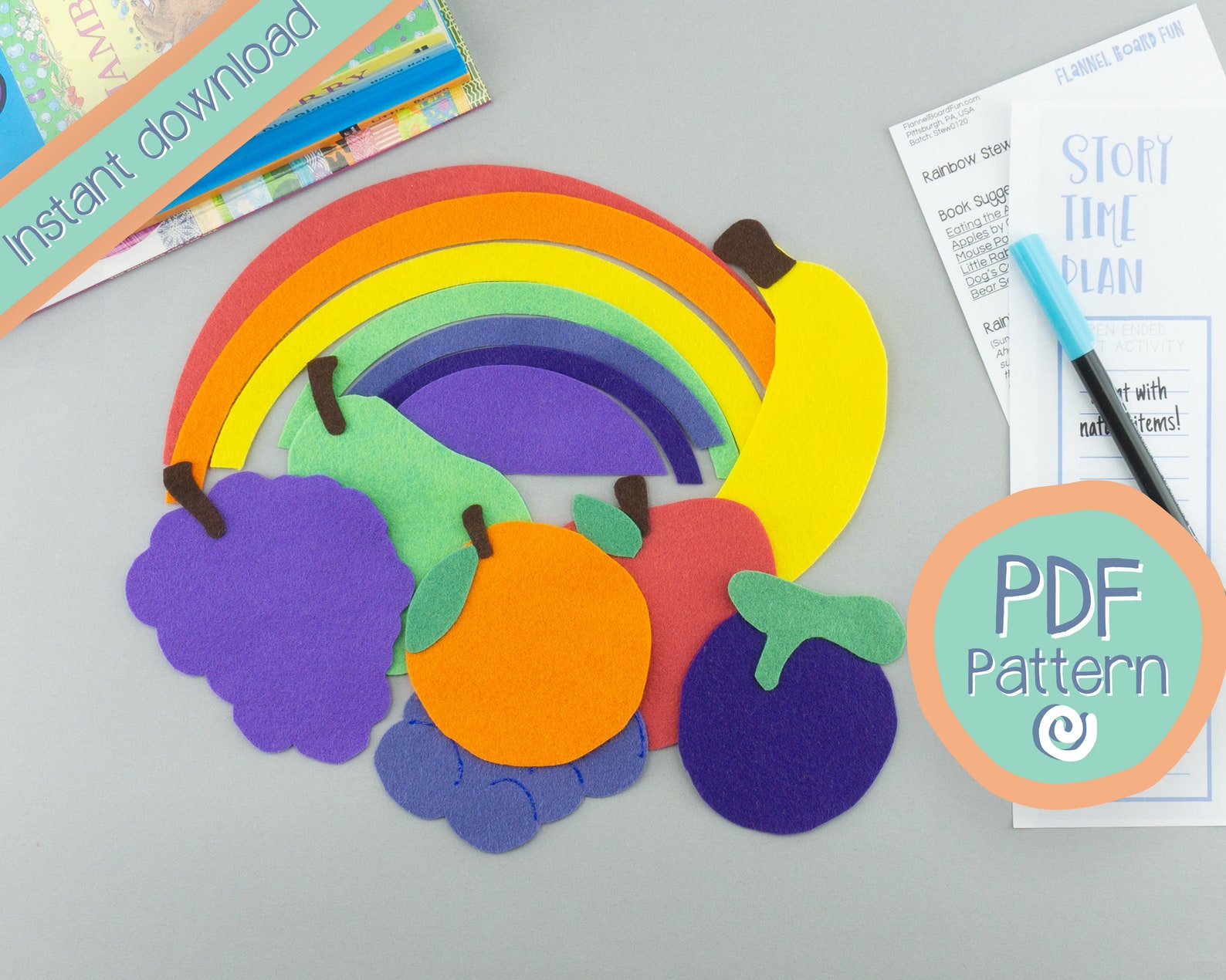 Rainbow Stew Felt Board Pattern: Fruit Circle Time Game (PDF Pattern ...