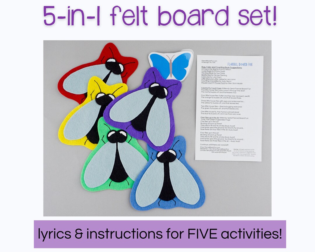 Five Flies Circle Time Felt Board Story | Color, Counting, Bug Flannel ...