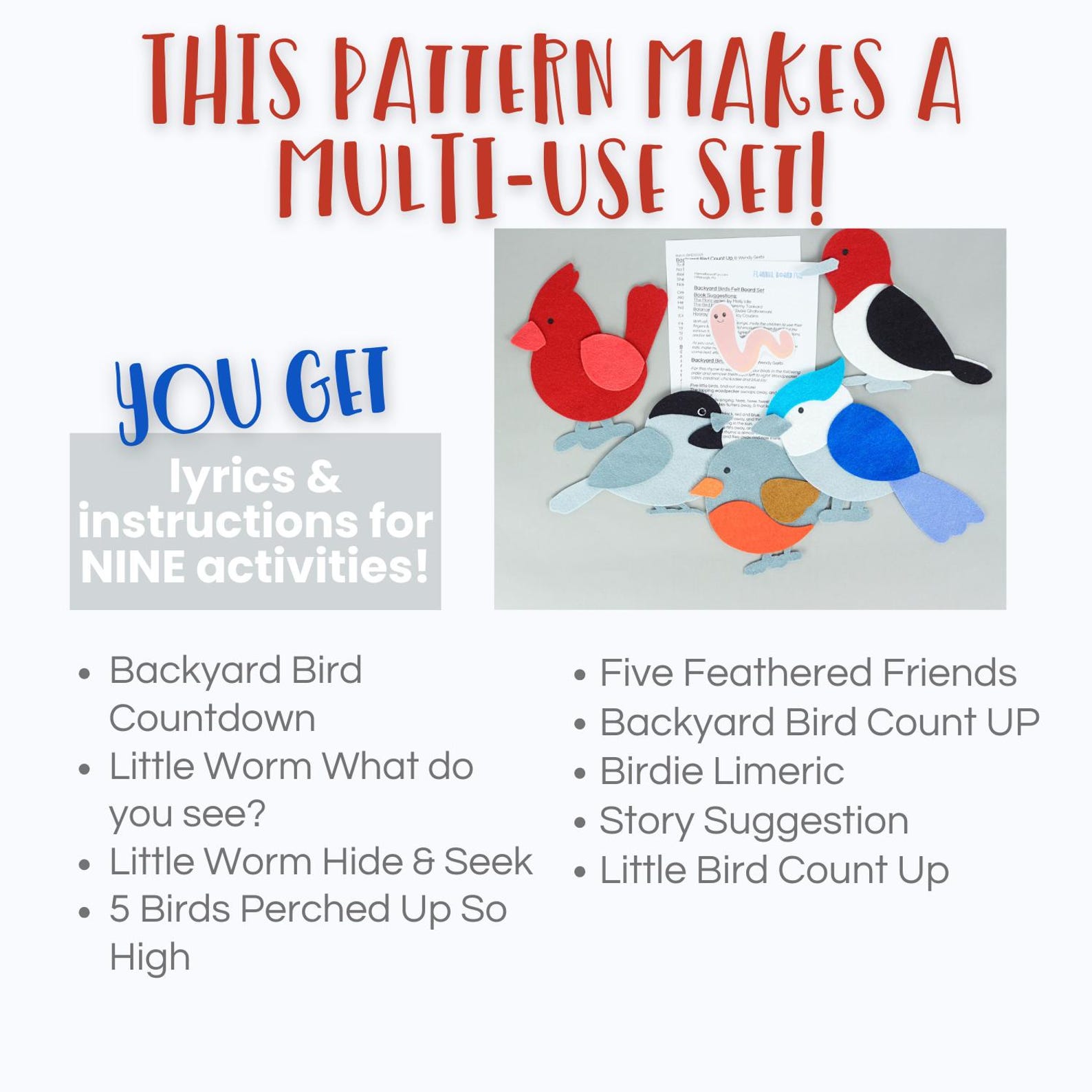 Bird Felt Board PDF Pattern: Backyard Birds Storytime (digital Download ...