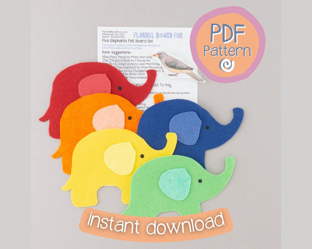 Elephant Felt Board Pattern: Storytime Rhymes & Songs (PDF Pattern) - Etsy Israel