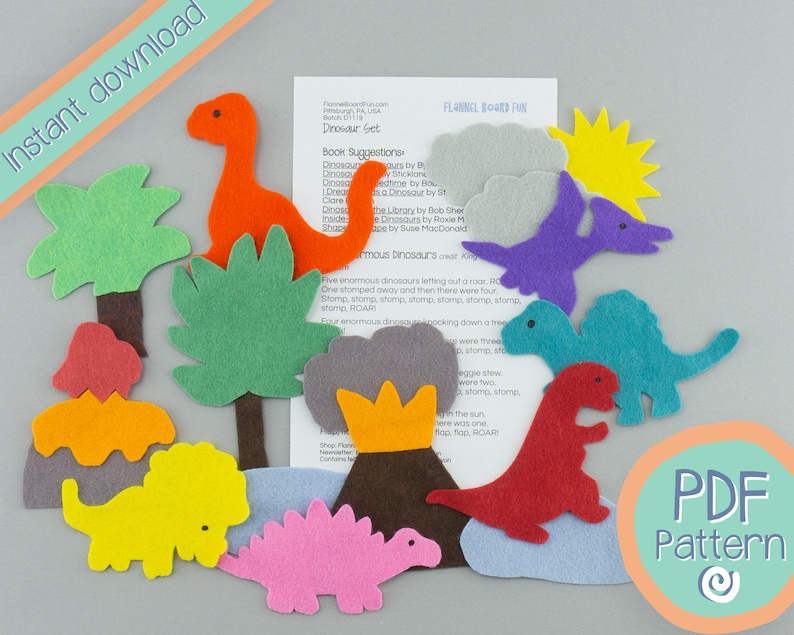 Dinosaur Felt Board Story PDF Pattern: Preschool Circle Time Learning ...