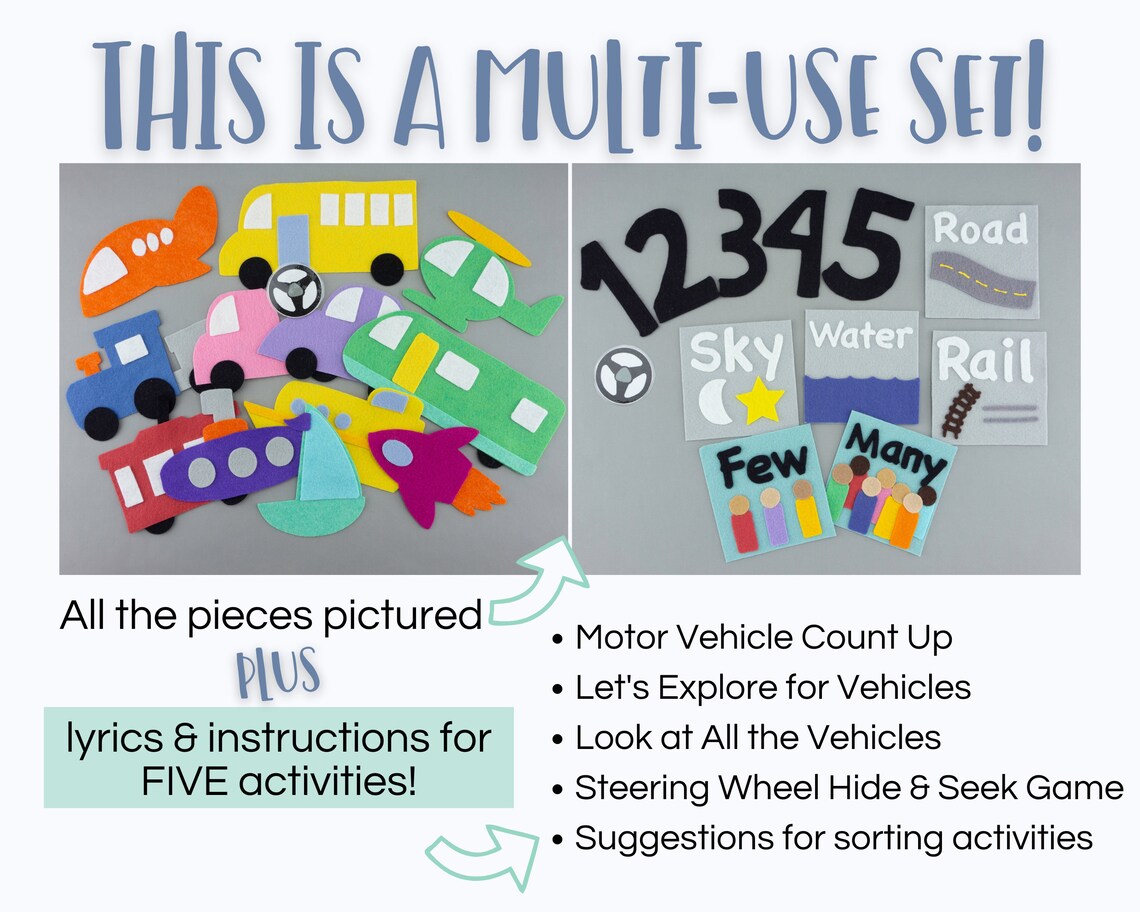 5-in-1 Vehicle Felt Board Set Super Big Transportation | Etsy