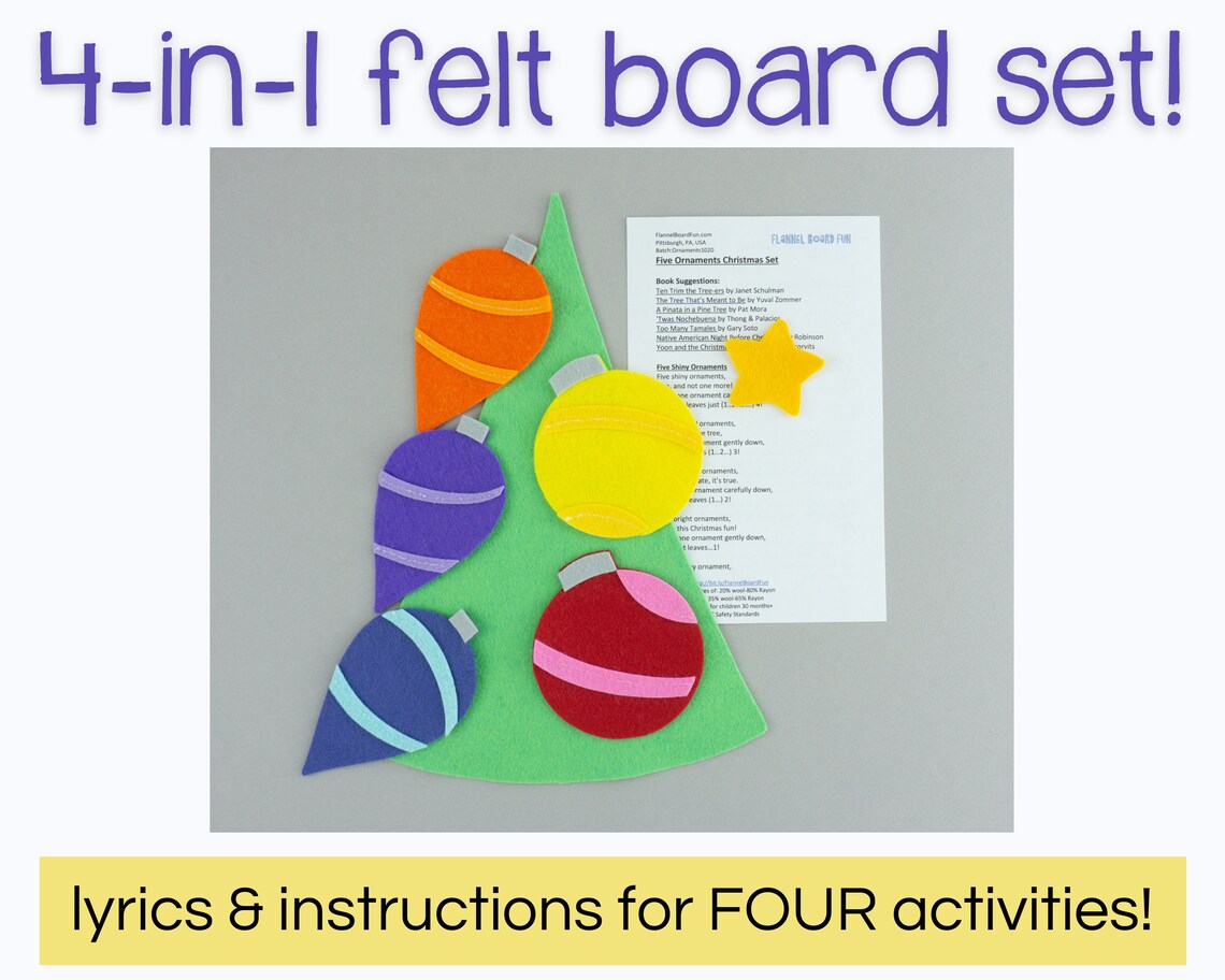 4-in-1 Felt Board Christmas Set 5 Christmas Ornaments Circle - Etsy