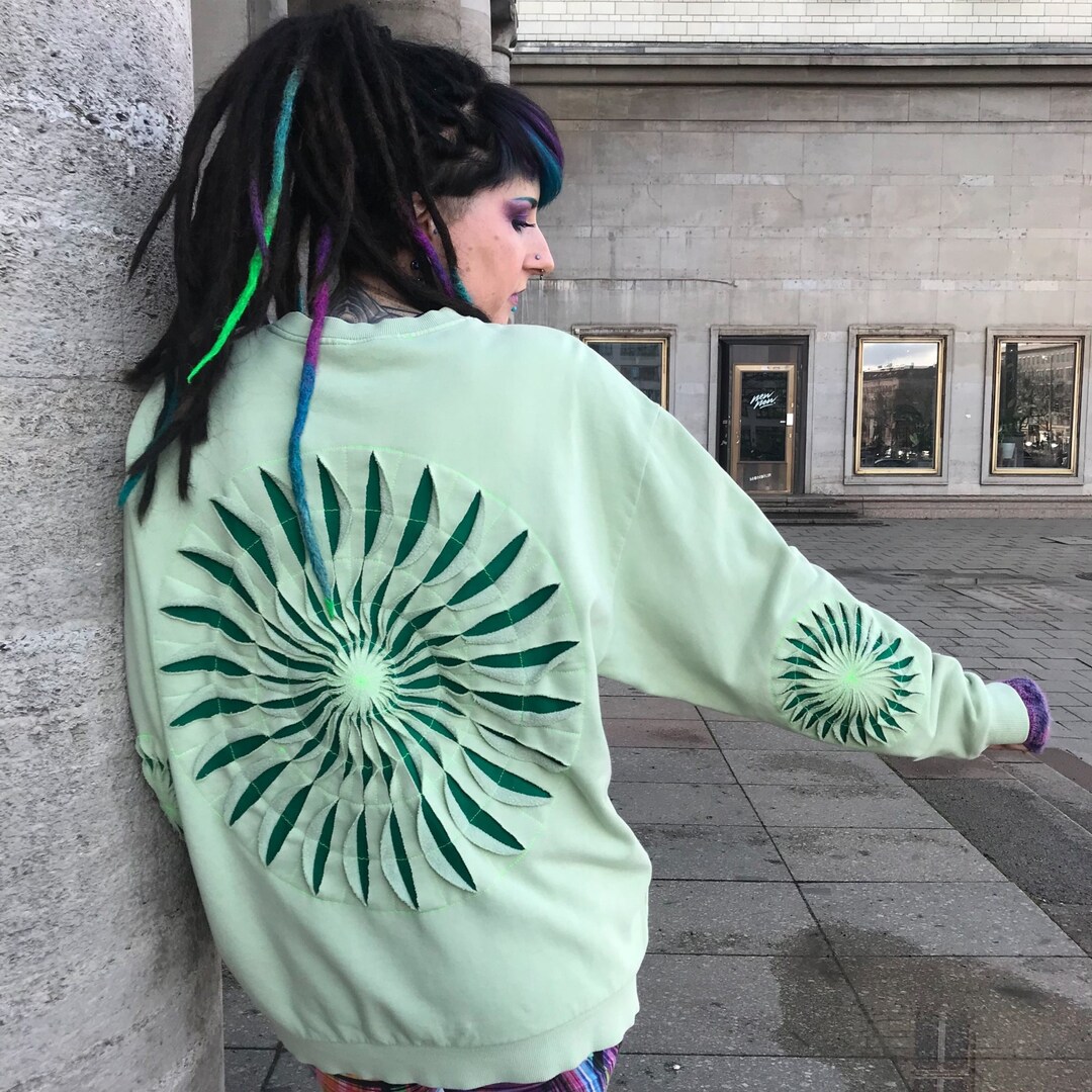 Mint Green Upcycling Sweater Men's Size. S Oversized, Cut-out Mandalas ...