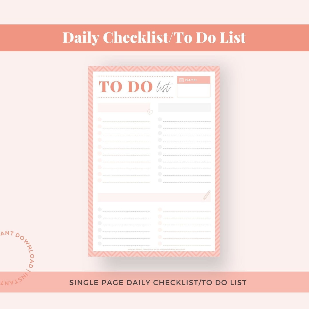 Printable Single Page Checklist/to Do List - Etsy