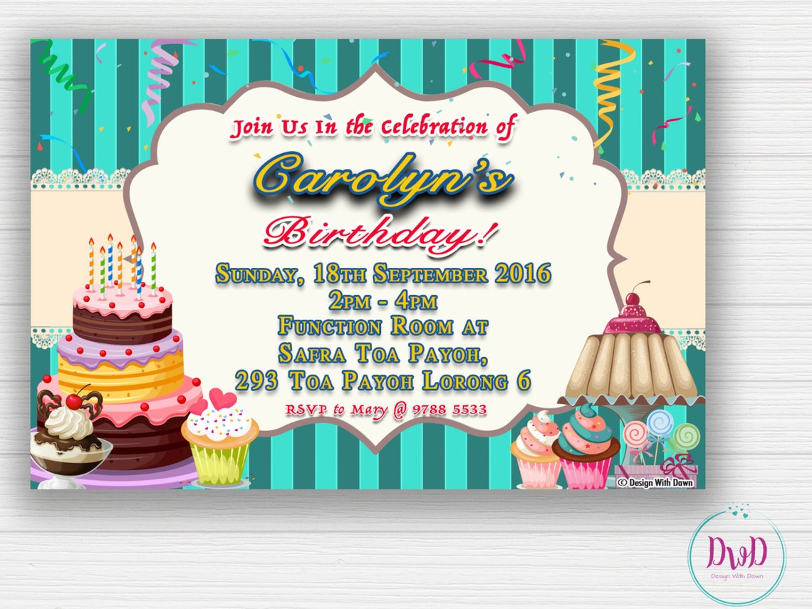 Dessert Birthday Invitation, Dessert Themed, Cupcakes Themed , Cakes ...