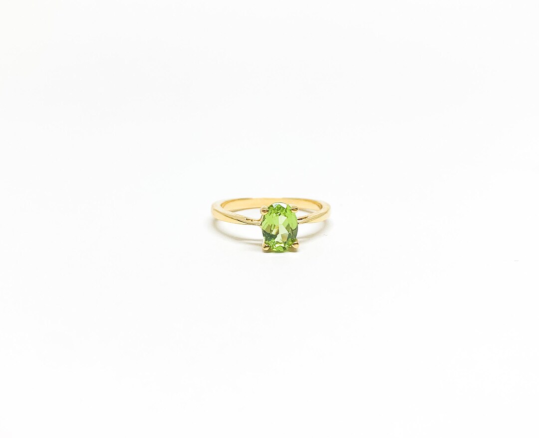 Bague solitaire ovale en argent sterling plaqué or bague péridot en or ...