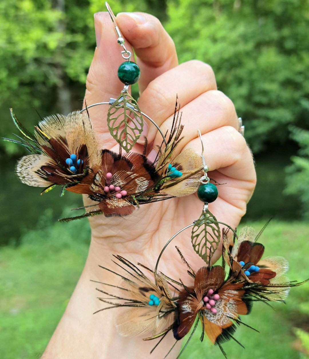 Colorful Flower Hoops or Circles Natural Feather Jewelry Flowers Women ...