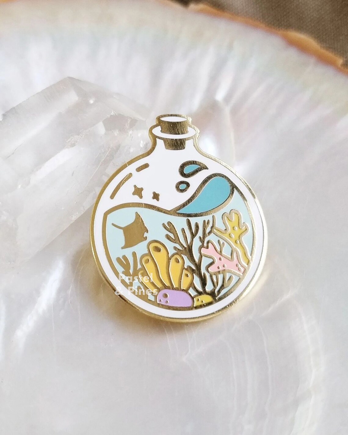Coral Reef & Manta Ray Pin Ocean in a Bottle Gold Hard Enamel - Etsy