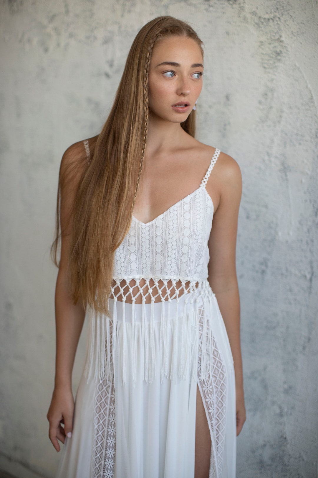 Boho Lace Top, Tassel Crop Top, Ivory Bodice, Alternative Wedding Dress ...