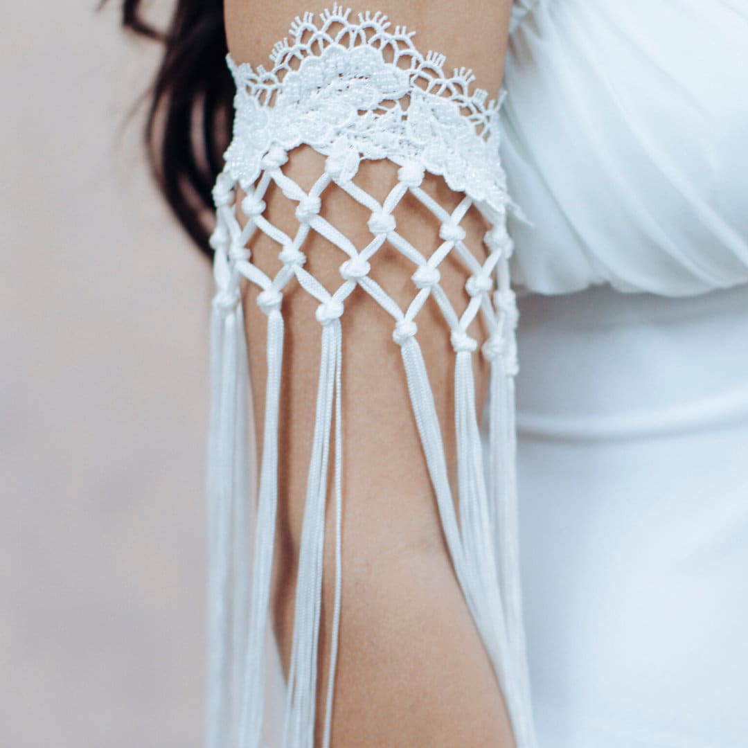 Boho Bridal Arm Cuff: Ivory Lace, Tassels, Beaded Wedding Bracelet - Etsy