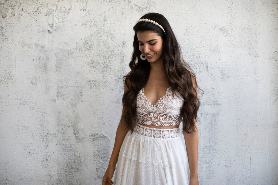 Wedding Two Piece Set Bridal Separates Ivory Top Boho | Etsy