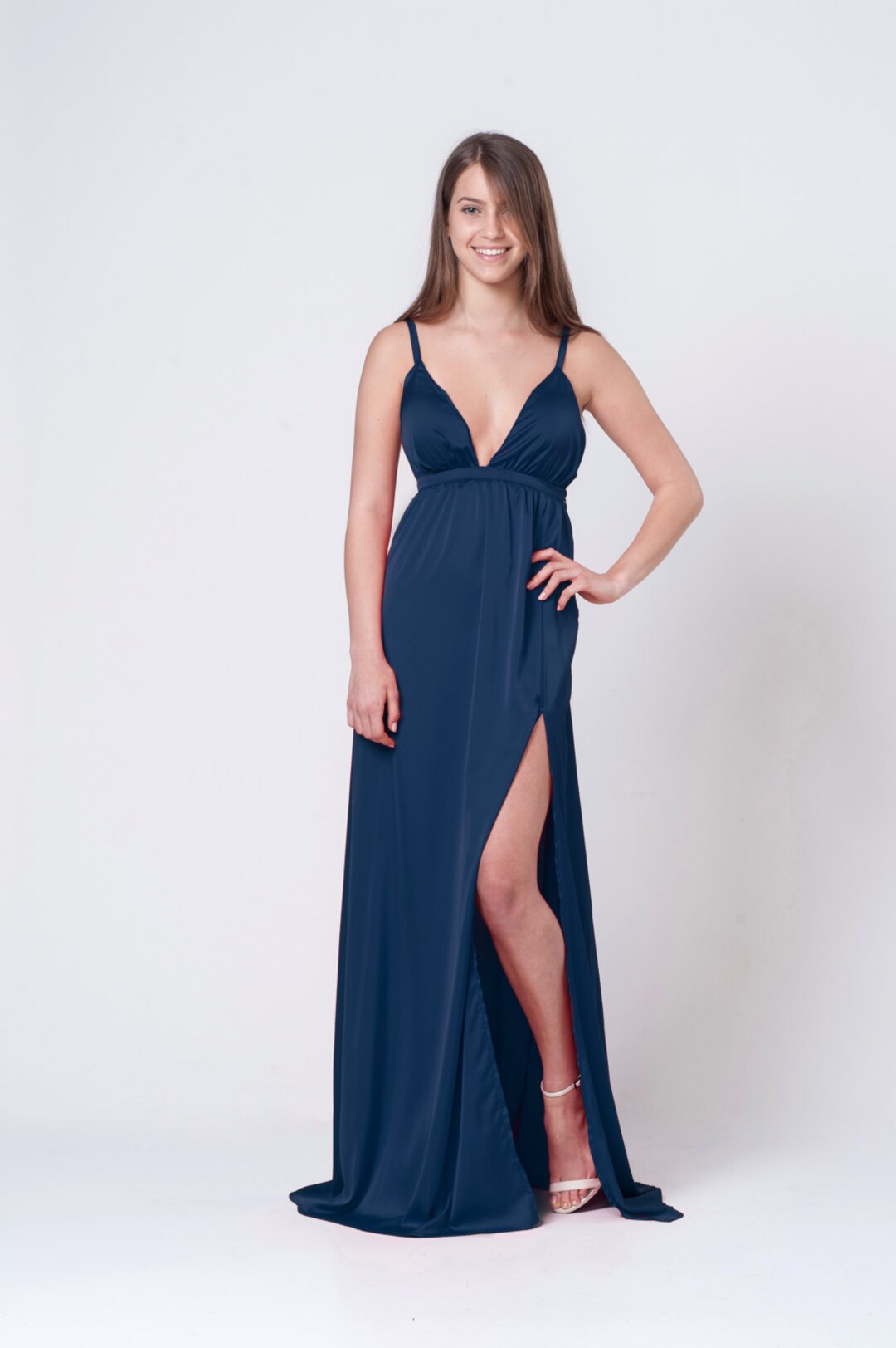 Slit Dress Elegant Dress Navy Blue Dress Prom Dress - Etsy