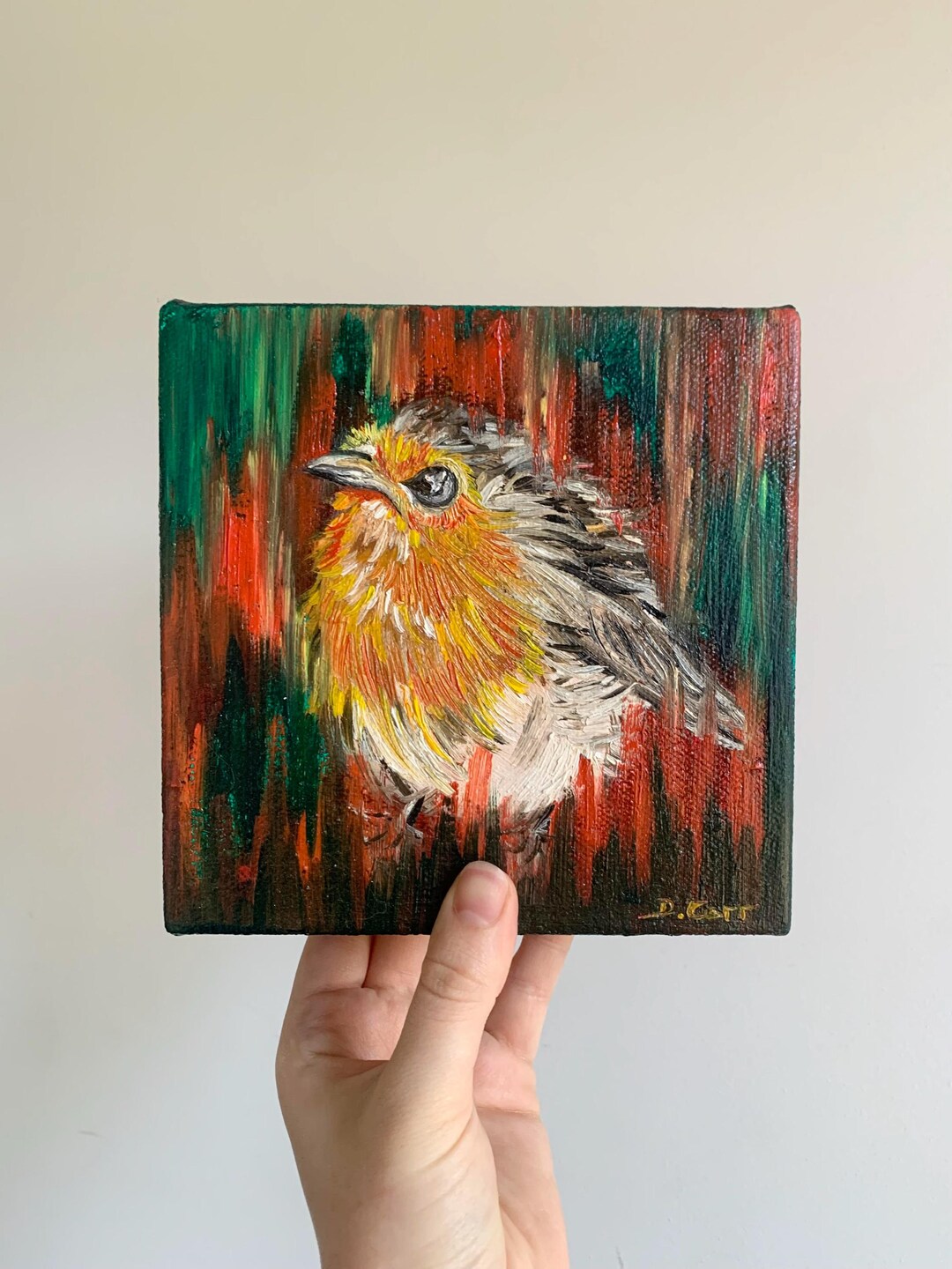 Original Red Robin Oil Painting on Canvas - Etsy