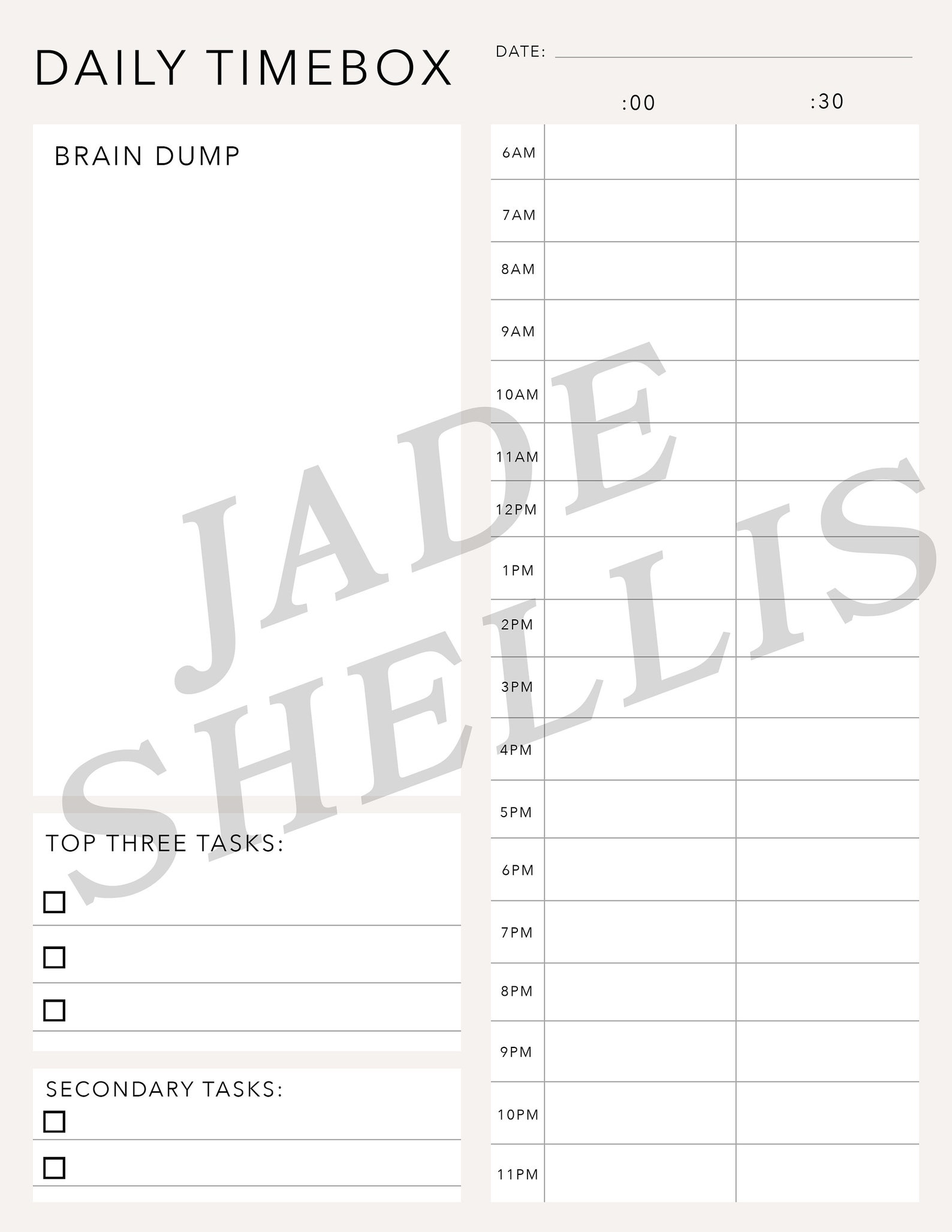 Daily Time Box to Do List Downloadable - Minimal - Etsy