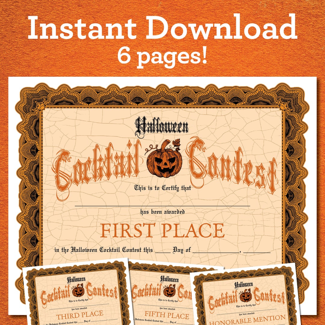 Halloween Cocktail Contest Certificates 1st Thru 5th Place & Honorable ...