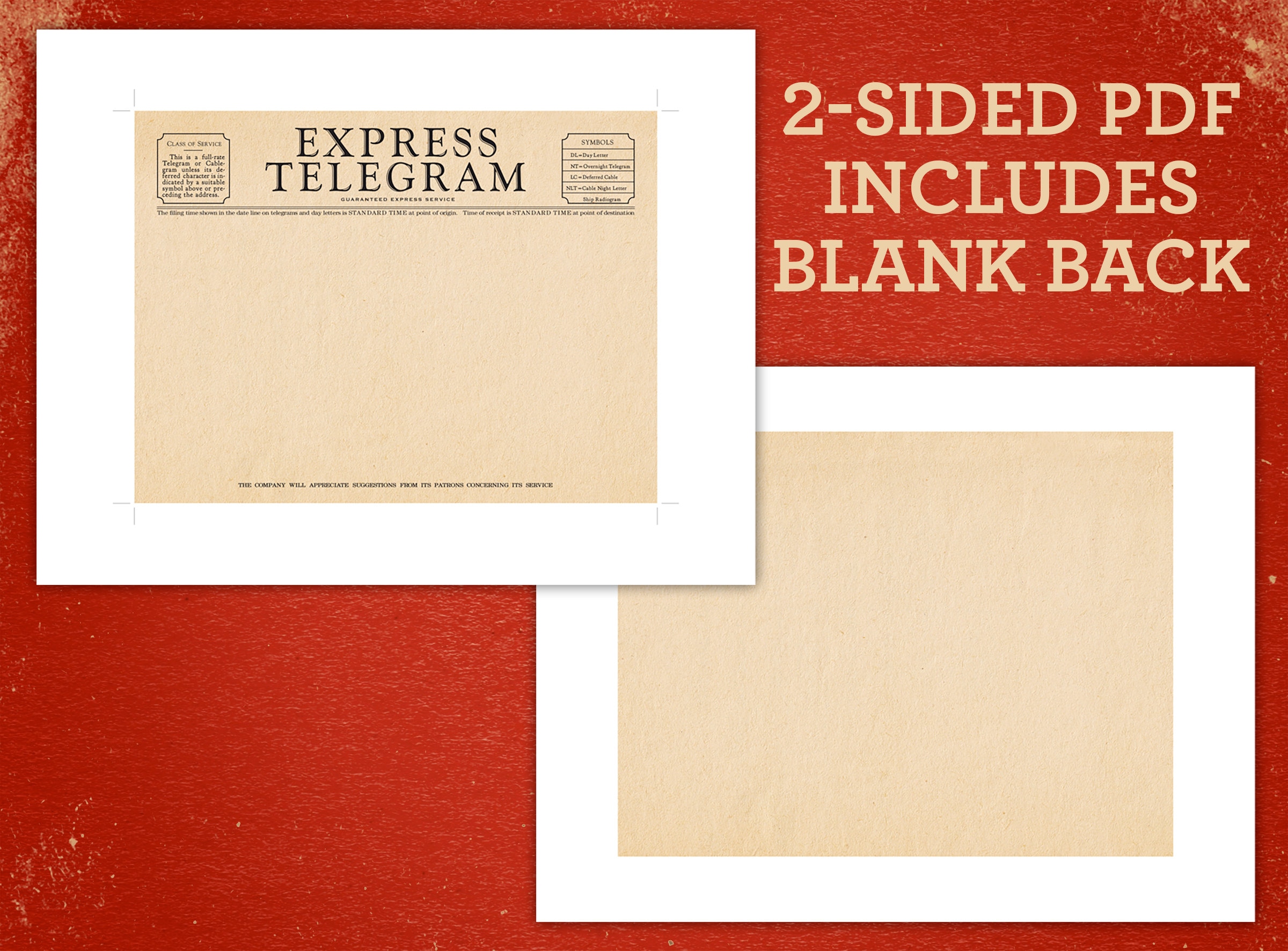 Vintage Style Telegram PDF With Fillable Text Printable Download ...