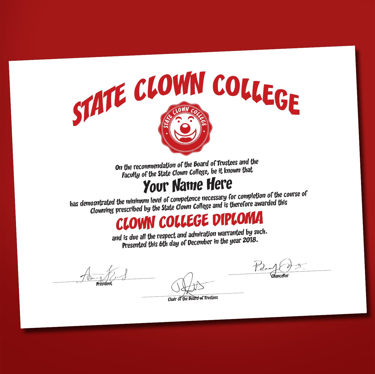 Clown College Diploma certificate funny gag gift clown costume | Etsy