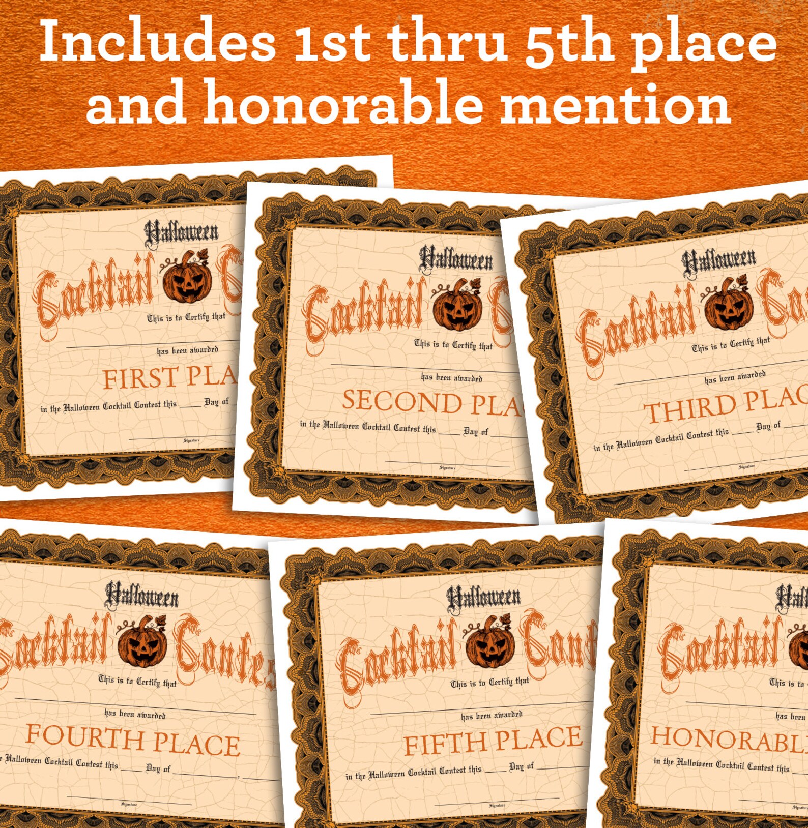 Halloween Cocktail Contest certificates 1st thru 5th place & | Etsy