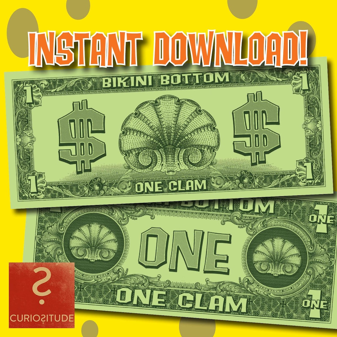 Bikini Bottom One Clam Play Money Dollar Bills Instant Download ...