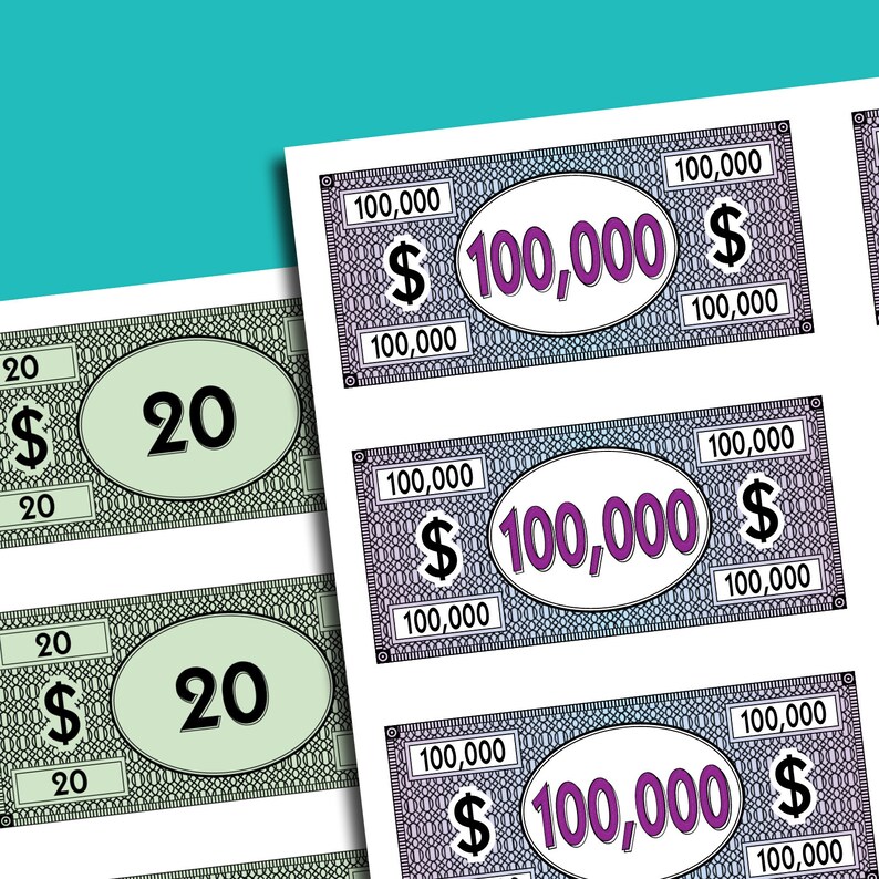 Replacement board game money PDF includes large denominations | Etsy