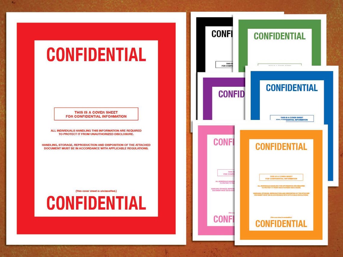 CONFIDENTIAL Top Secret Classified Document Cover Sheets Multiple ...