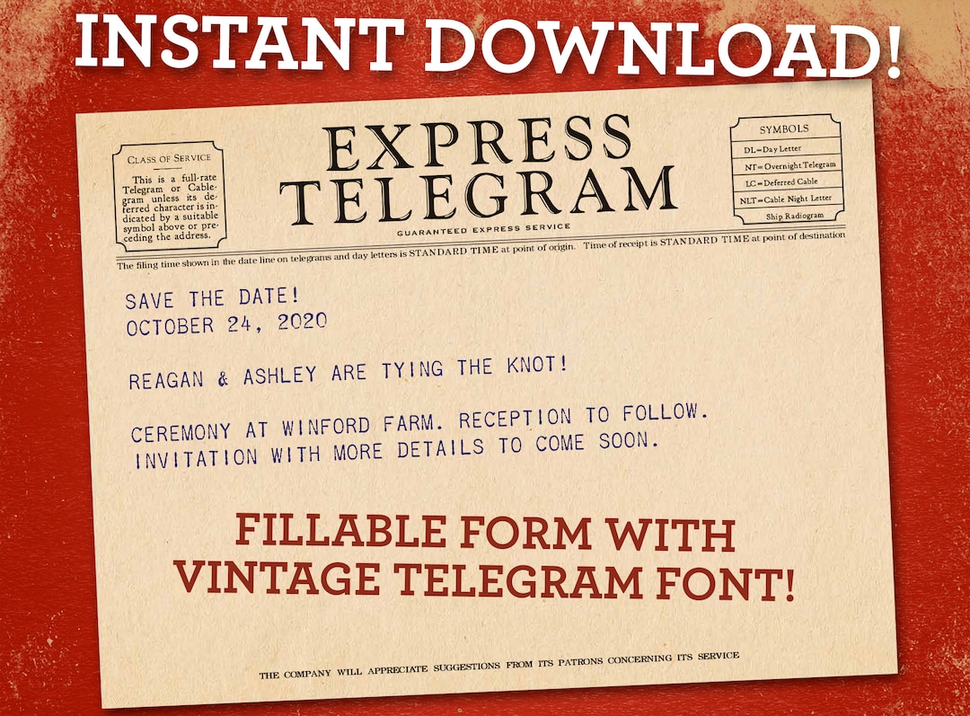 Vintage Style Telegram PDF With Fillable Text Printable Download ...