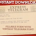 Vintage Style Telegram PDF With Fillable Text Printable Download ...