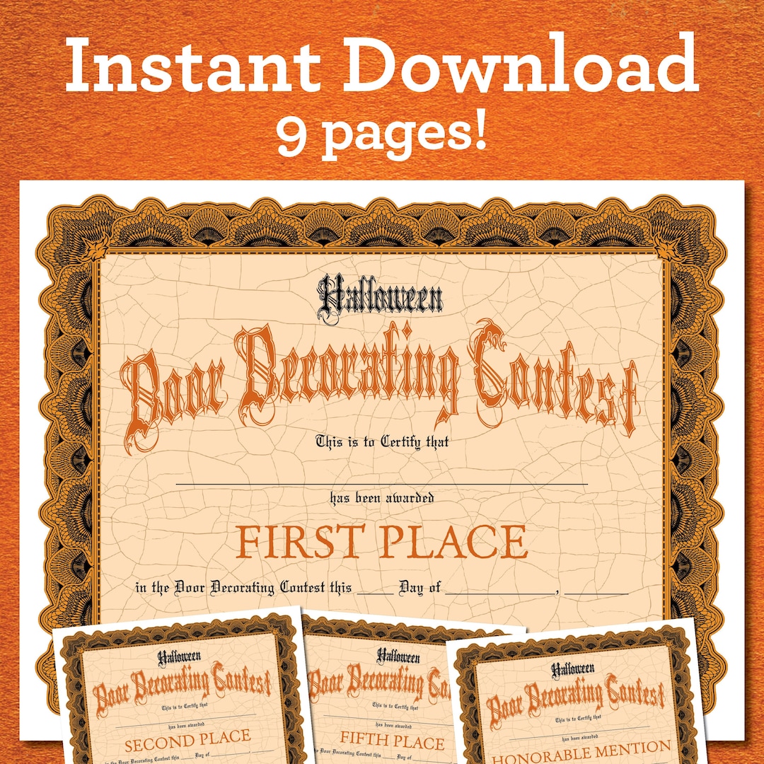 Halloween Door Decorating Contest Certificates PDF 1st Thru 5th Place ...