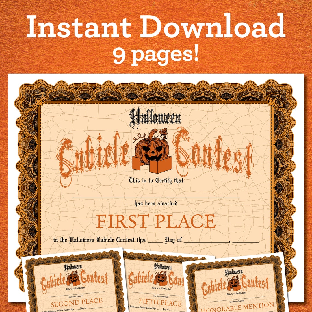 Halloween Cubicle Contest Certificates PDF 1st Thru 5th Place Honorable ...