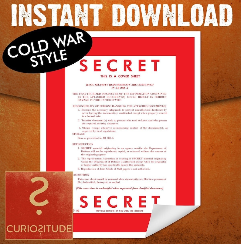 Cold War 1950s / 1960s Style SECRET Classified Document Top Secret ...