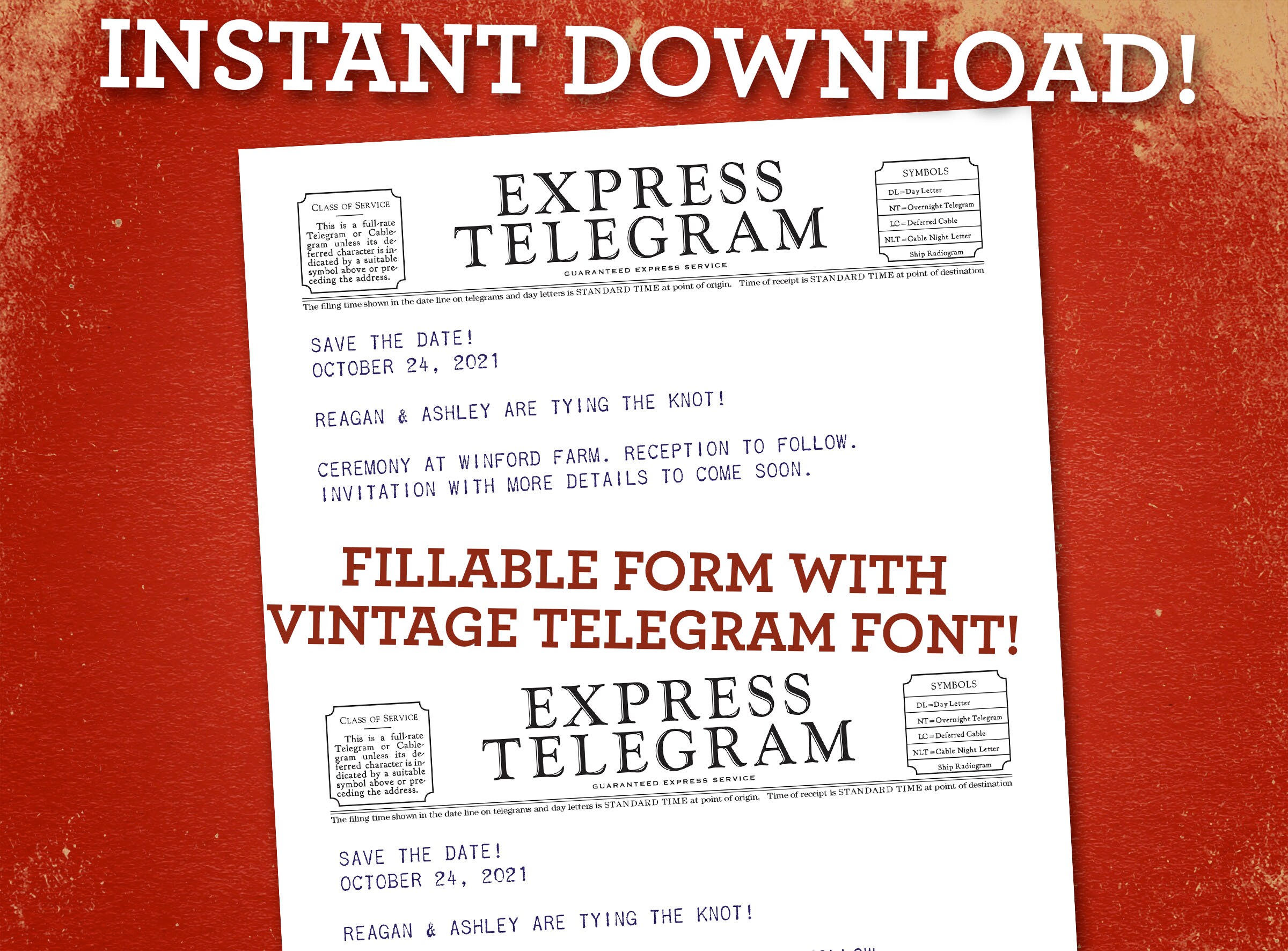 Telegram Printable PDF With Fillable Text Printable Download ...