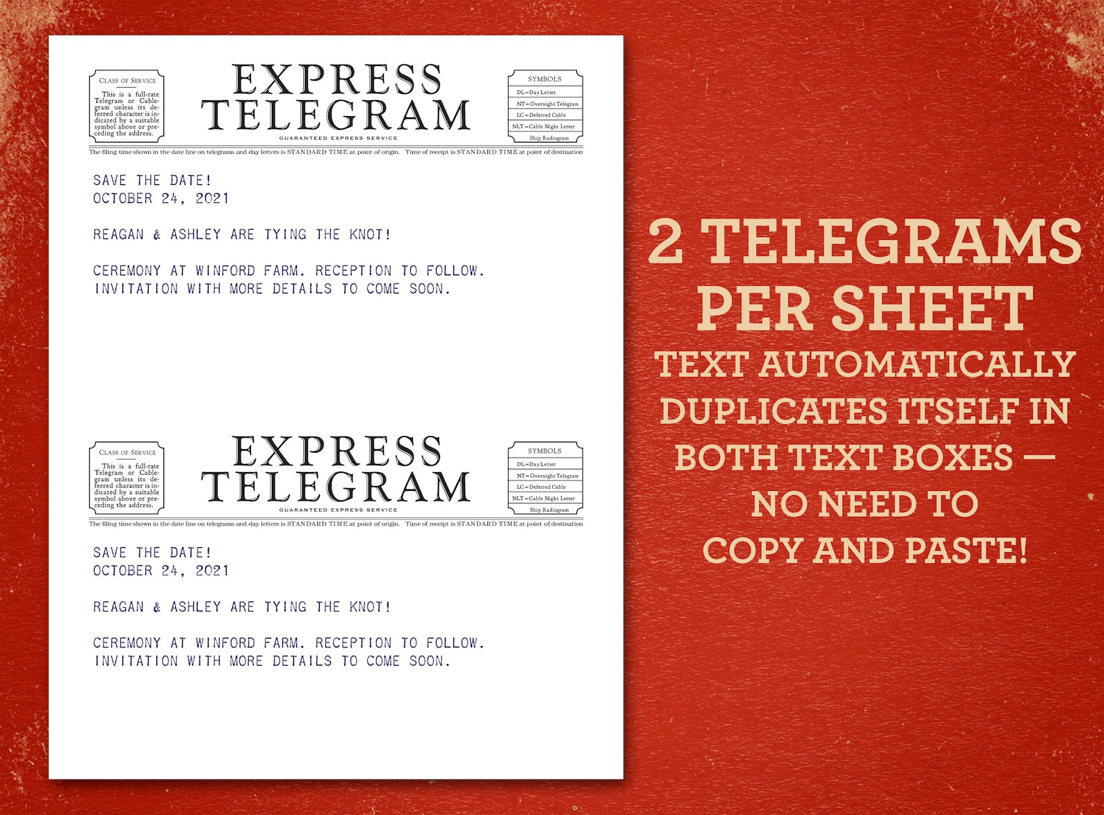 Telegram Printable PDF With Fillable Text Printable Download ...