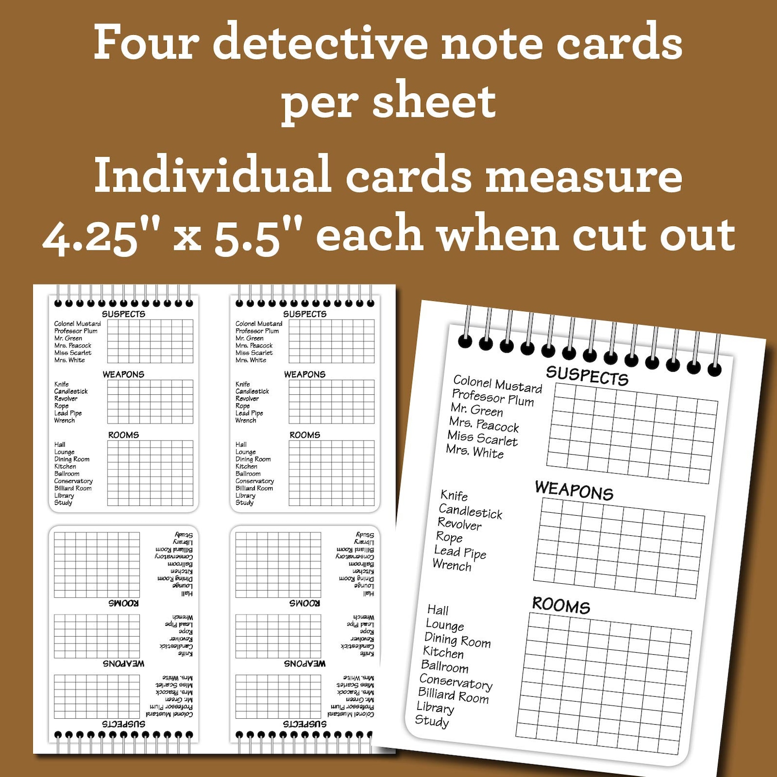 Replacement Clue Game Detective Note Card Sheets PDF Printable Instant ...