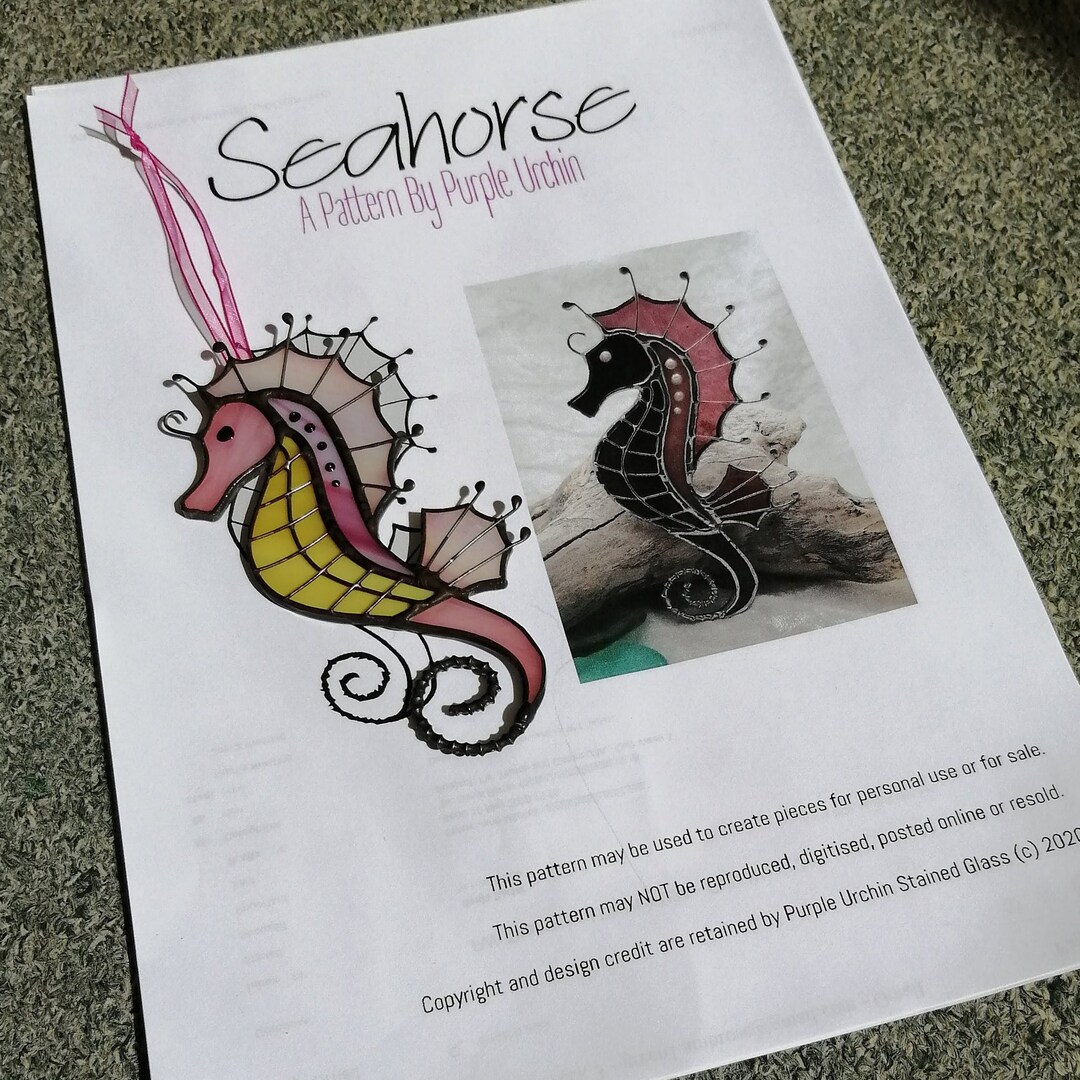 Stained Glass Pattern for Seahorse, Pattern With Diagrams for Stained ...