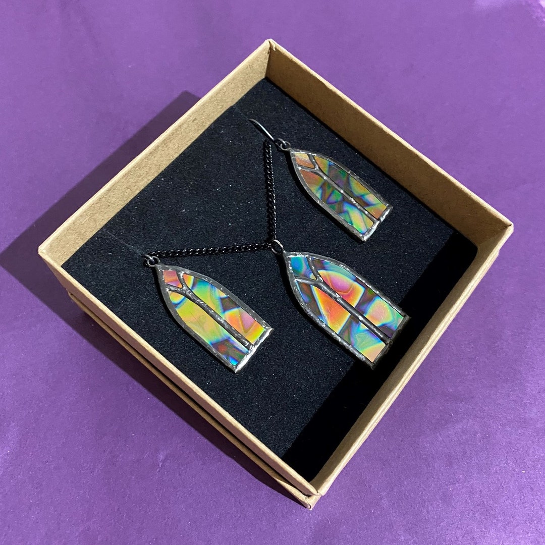 Stained Glass Window Earrings and Pendant Set, Gothic Arch Multi ...