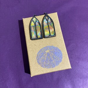 Stained Glass Window Earrings, Gothic Arch Multi Coloured Church Window ...