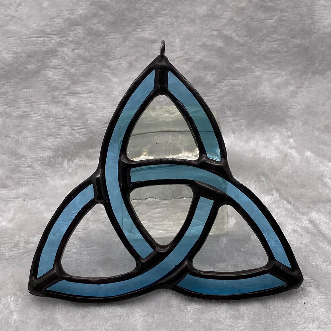 Stained Glass Celtic Trinity Knot, Blue Triquetra, Christian and Pagan ...