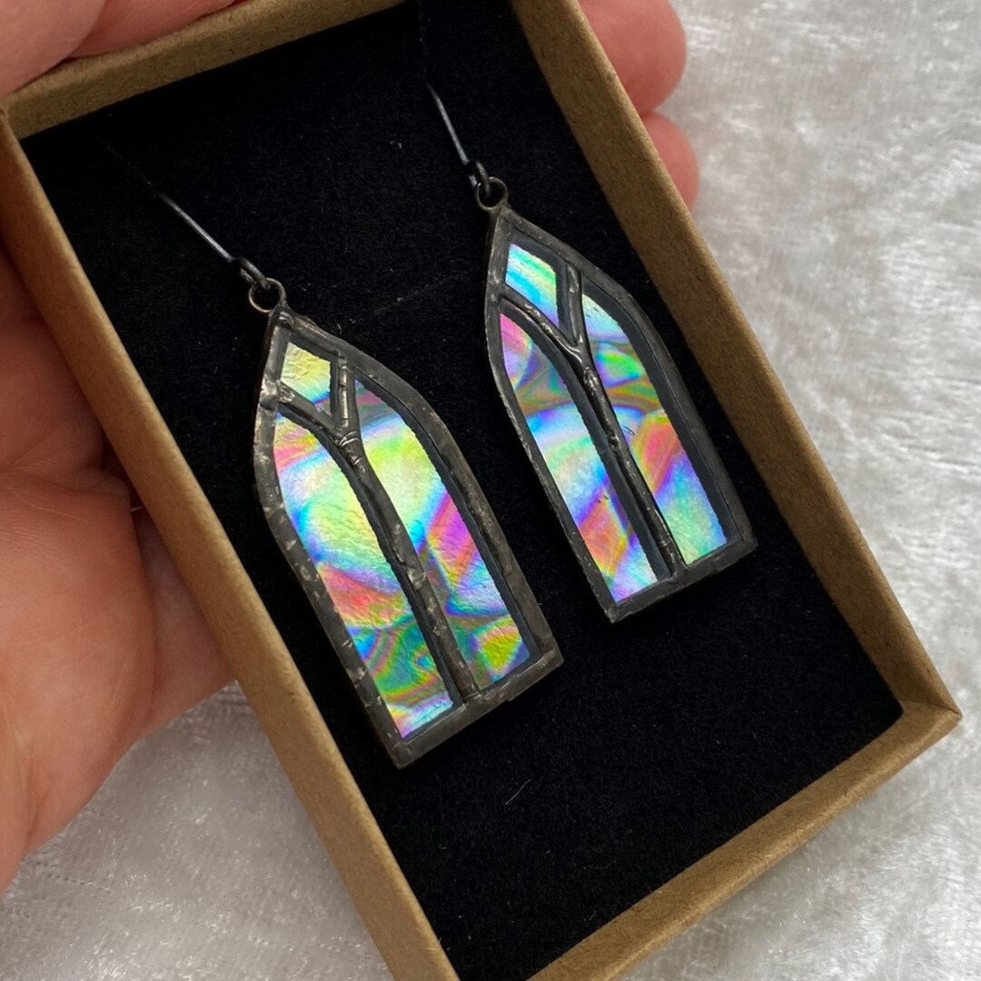 Stained Glass Window Earrings, Gothic Arch Multi Coloured Church Window ...
