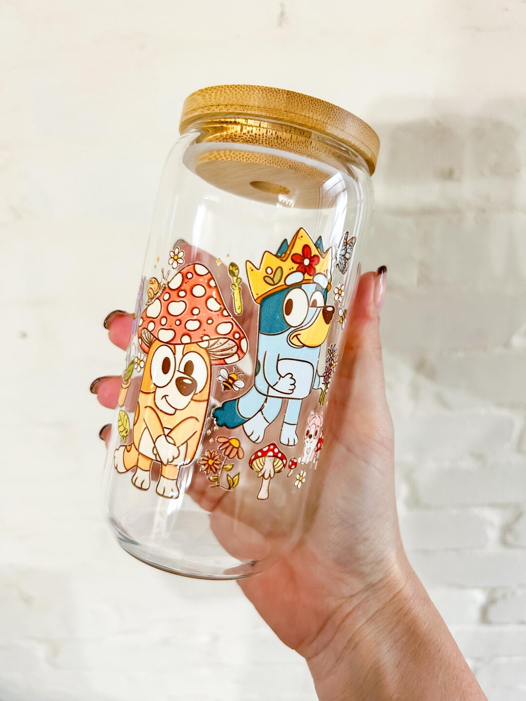 Bluey ; Iced Coffee Glass; Beer Can Glass; Funny Gift; Lid and Straw - Etsy