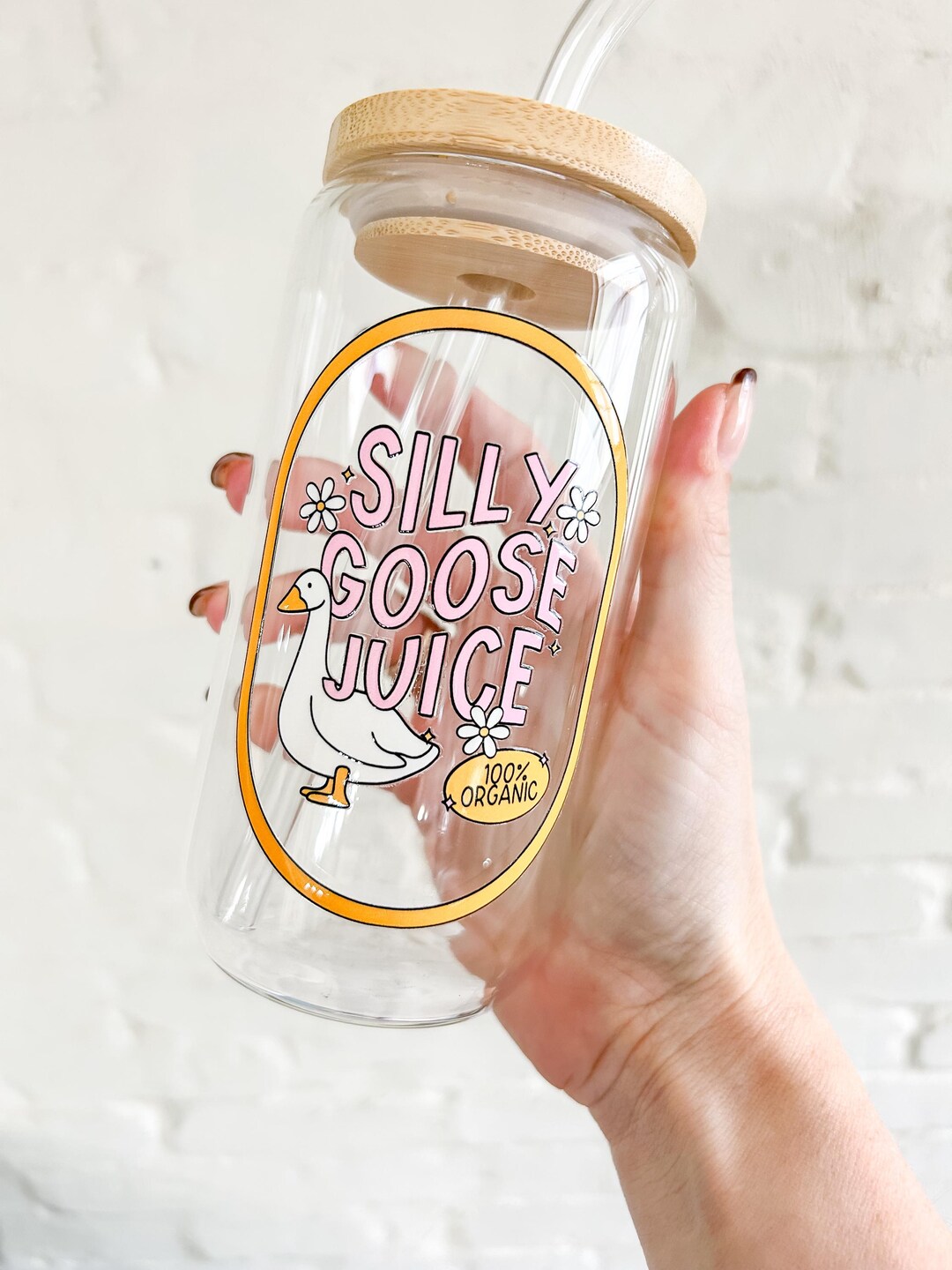 Goose Juice Iced Coffee Glass Beer Can Glass Funny Gift Lid and Straw ...