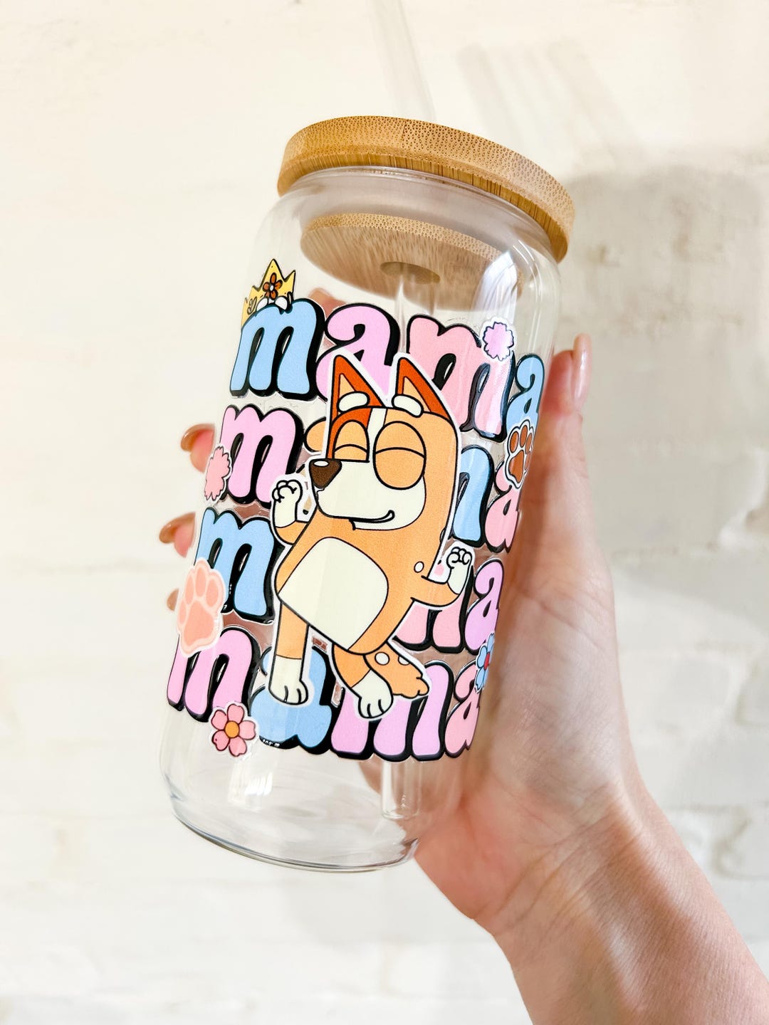Bluey ; Iced Coffee Glass; Beer Can Glass; Funny Gift; Lid and Straw - Etsy