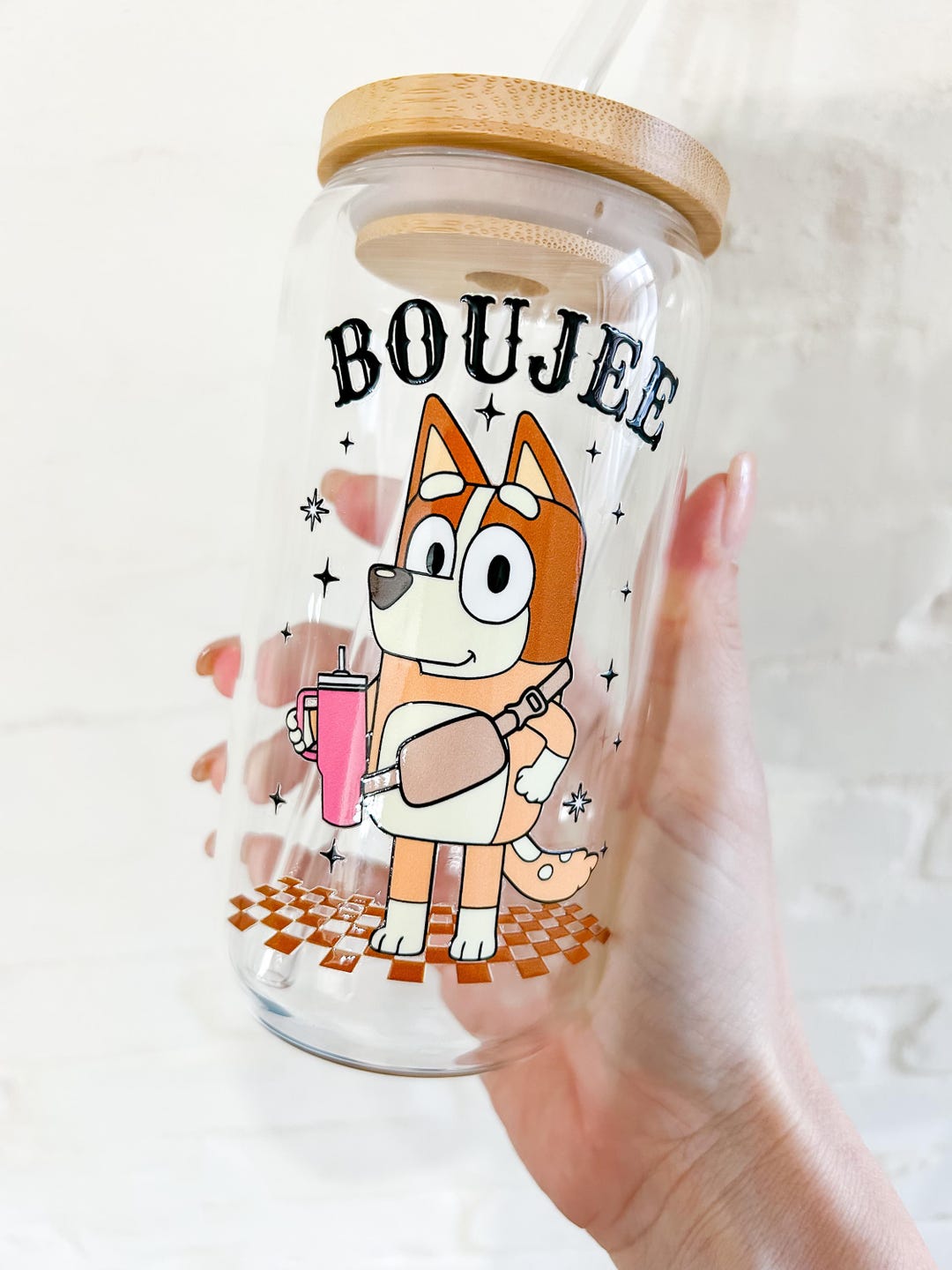 Bluey ; Iced Coffee Glass; Beer Can Glass; Funny Gift; Lid and Straw - Etsy