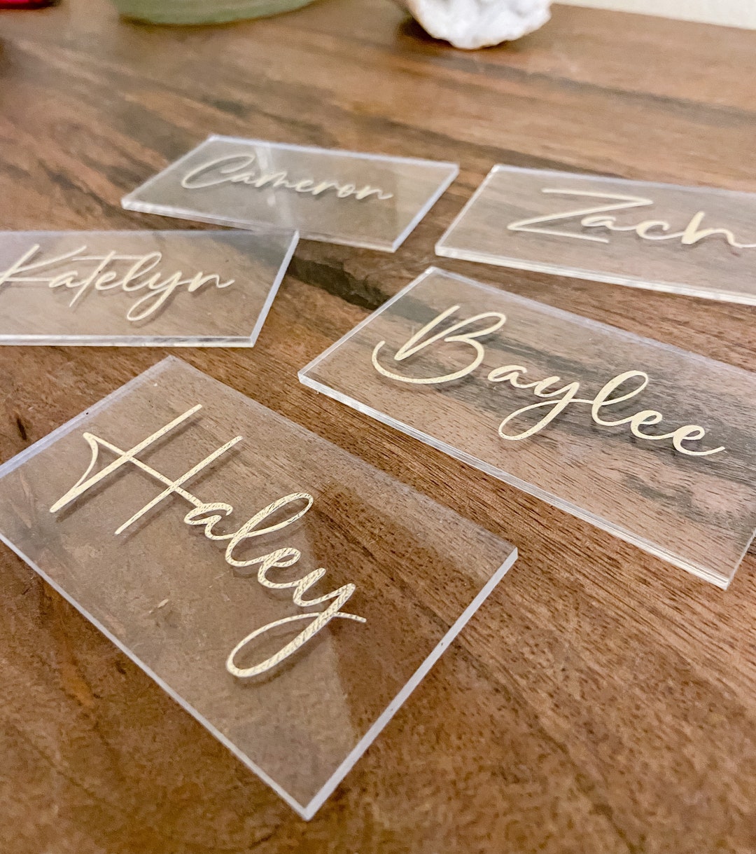 Acrylic Name Tags; Wedding Place Cards; Gold Foil Leaf; Party Name Tags ...