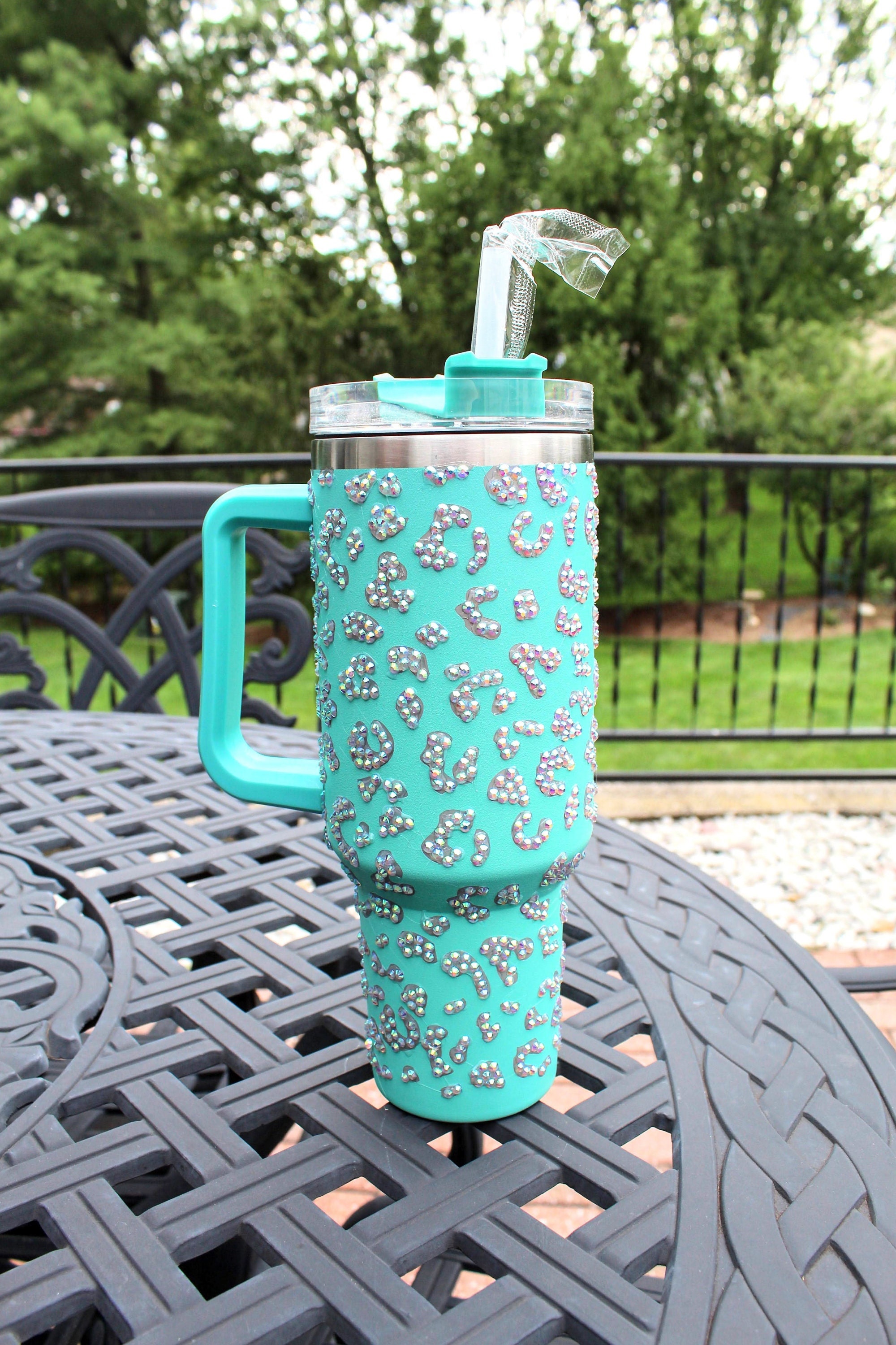 Rhinestone Leopard Stanley Dupe, Bling Lepoard Tumbler, Leopard Stanley ...