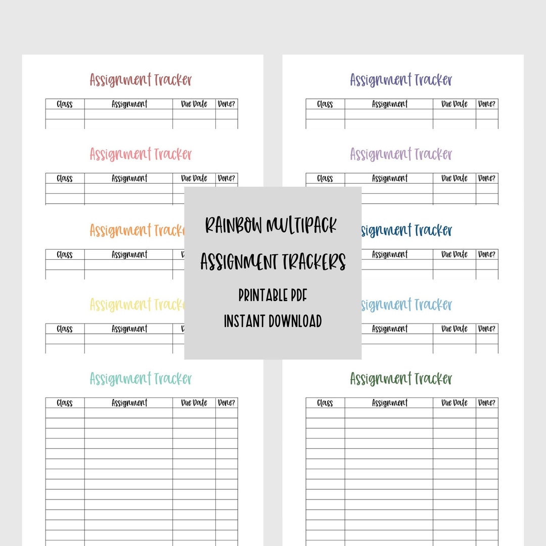 Printable Assignment Tracker, Rainbow Assignment Tracker, Homework ...